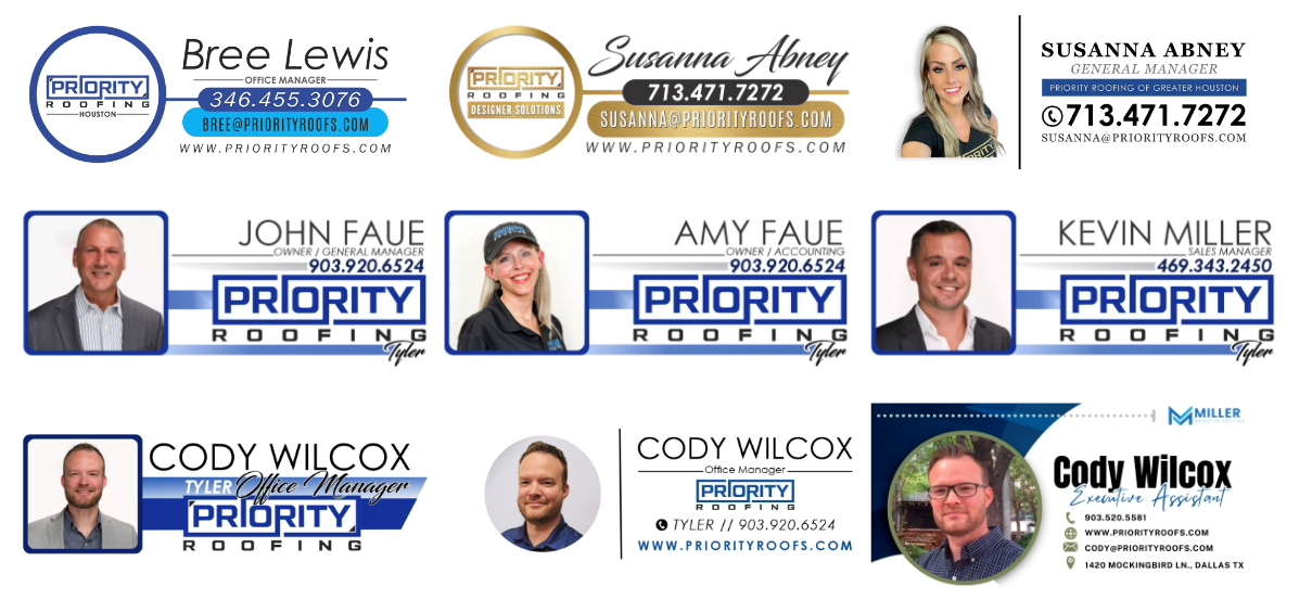 Examples of custom email signatures for Priority Roofing